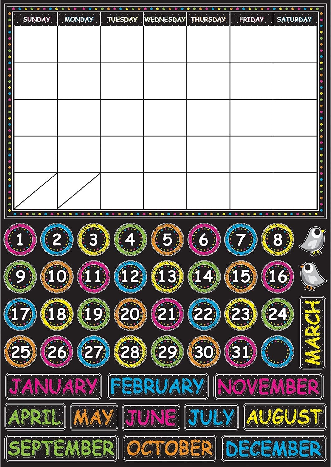 Scribble chalk calendar magnetic mini bulletin board – A to Z ...